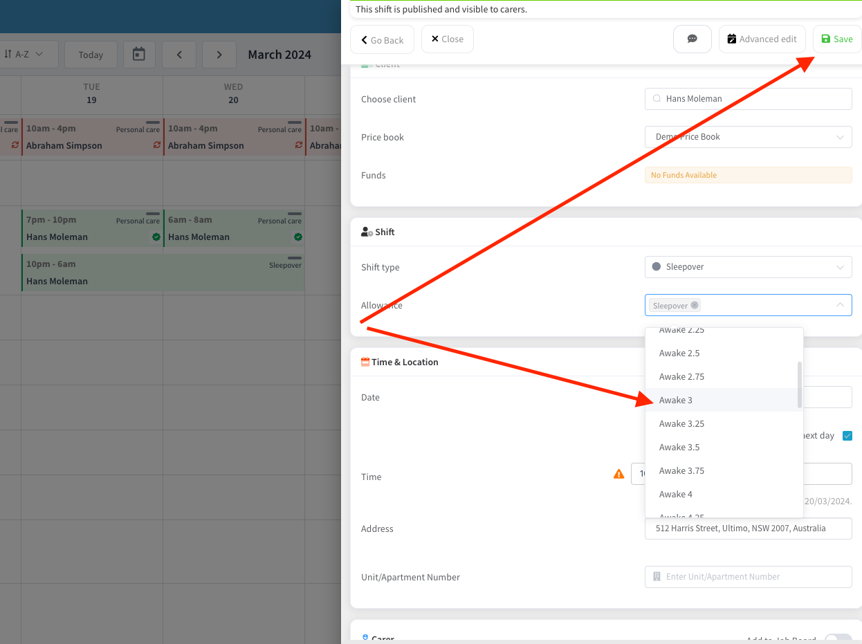 How do I record common SCHADS timesheet scenarios in ShiftCare